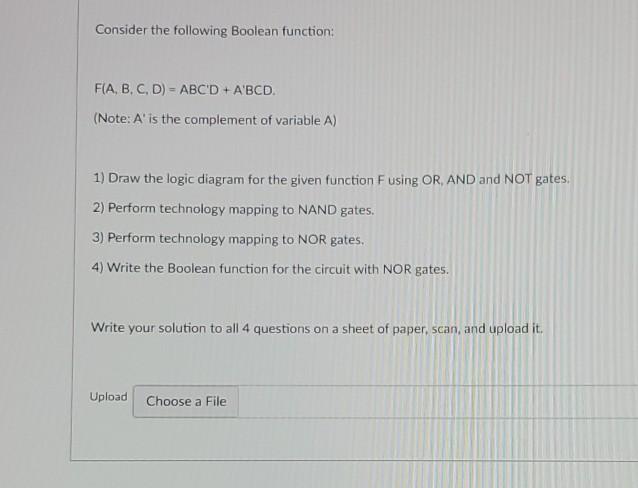 Solved Consider the following Boolean function: FIA, B, C, | Chegg.com