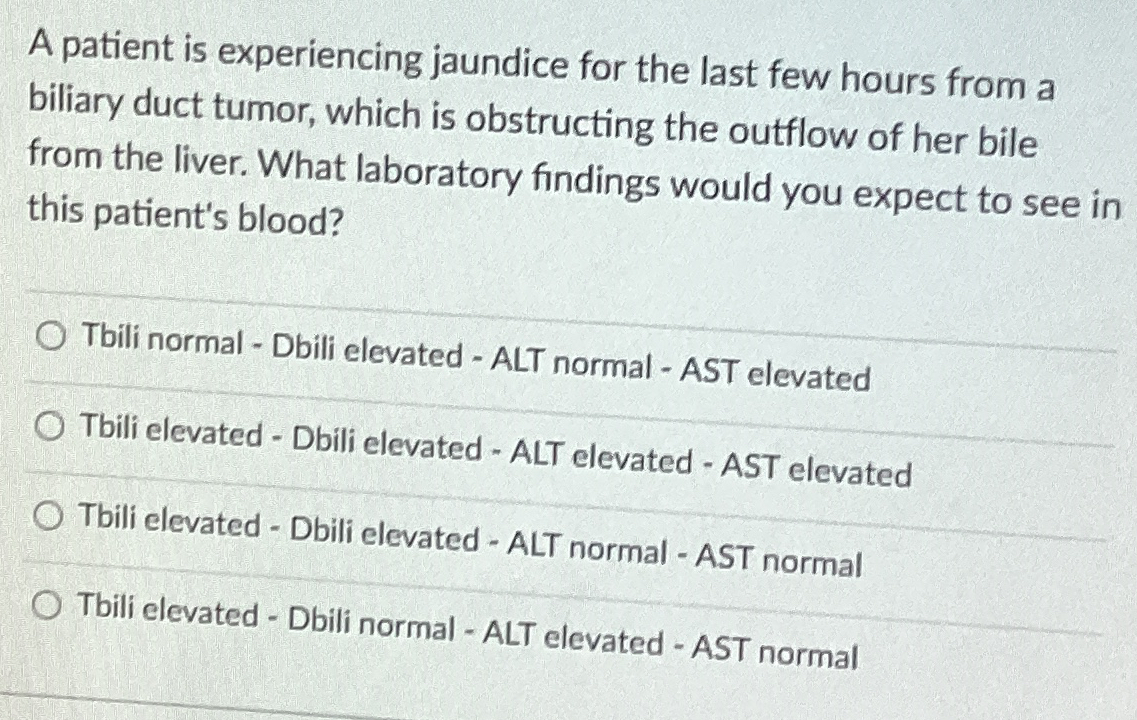 Solved A patient is experiencing jaundice for the last few | Chegg.com