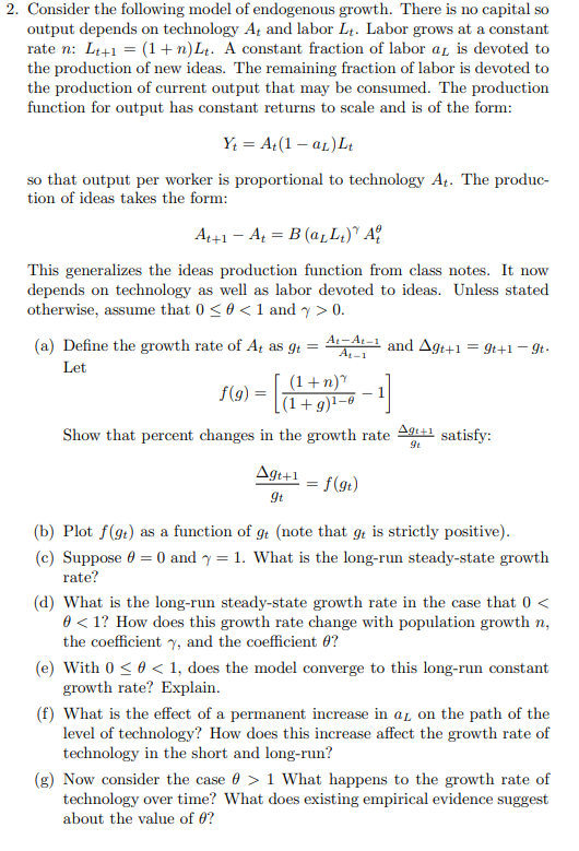 Solved Consider the following model of endogenous growth. | Chegg.com