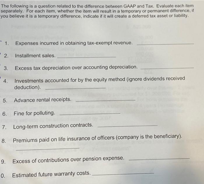 Solved temporary or permanent difference if temporary | Chegg.com