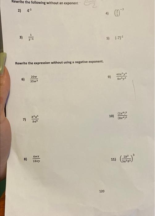 Solved Rewrite the following without an exponent 2) 4−3 4) | Chegg.com