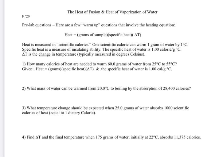 Solved The Heat of Fusion & Heat of Vaporization of Water F | Chegg.com