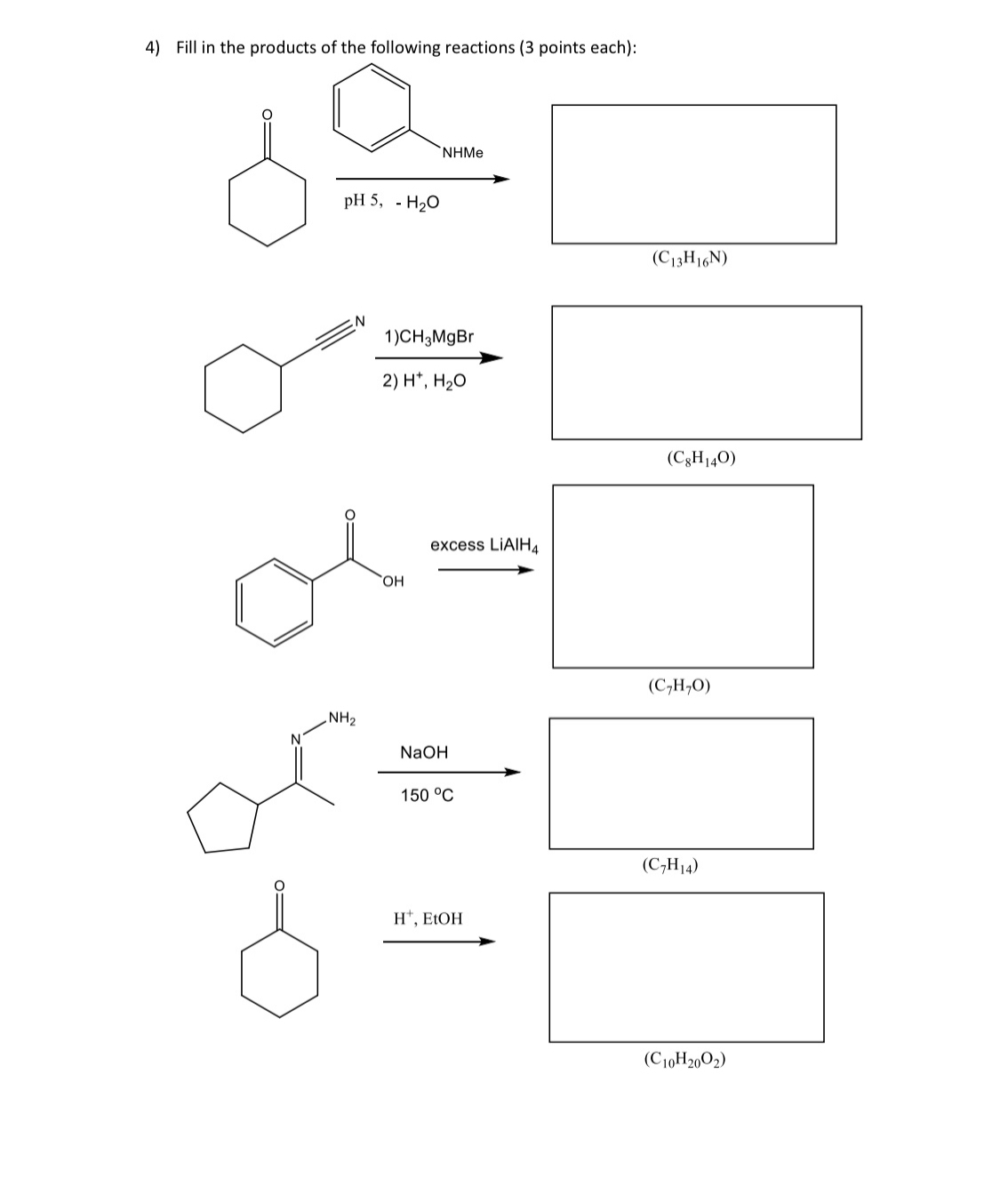 Solved Fill in the products of the following reactions (3 | Chegg.com