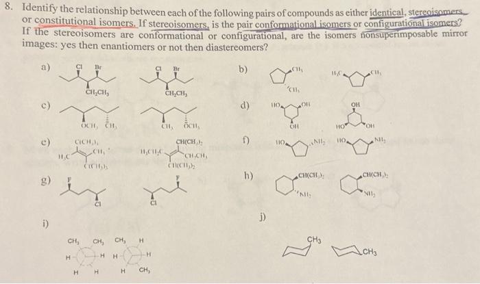 Solved 8. Identify the relationship between each of the | Chegg.com
