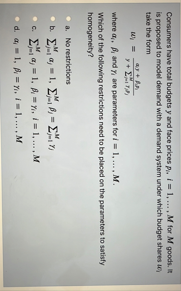 Solved Consumers have total budgets y ﻿and face prices | Chegg.com