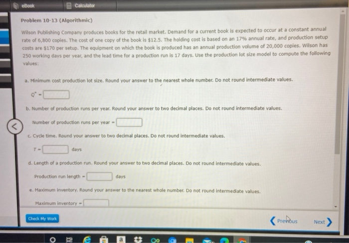 Solved eBook Calculator Problem 10-13 (Algorithmic) Wilson | Chegg.com