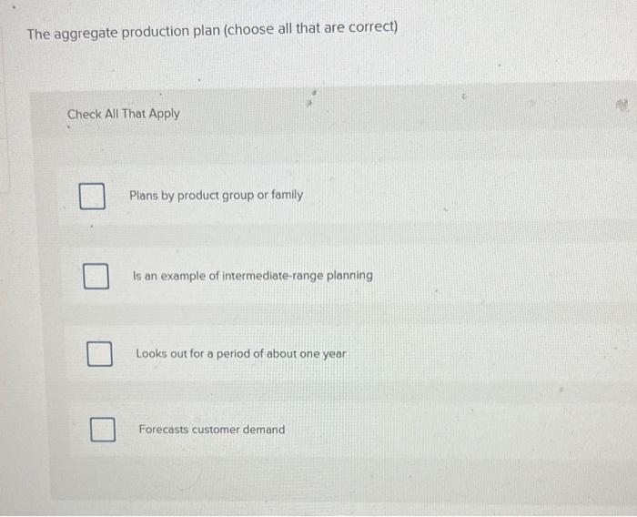Solved The aggregate production plan (choose all that are | Chegg.com