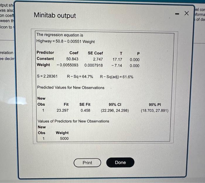Solved The Minitab output shown below was obtained by using | Chegg.com
