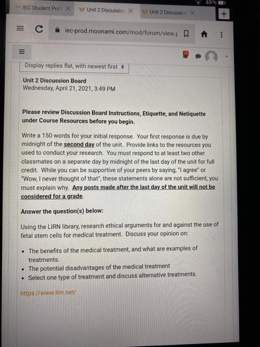 Solved 65% IEC Student Port X Y Unit 2 Discussion X Unit 2 | Chegg.com