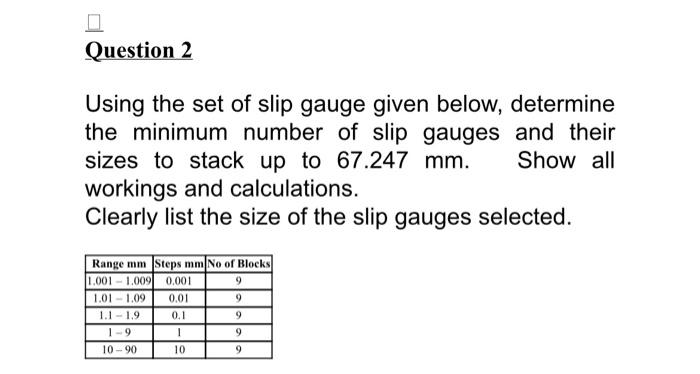 Solved Using the set of slip gauge given below, determine | Chegg.com