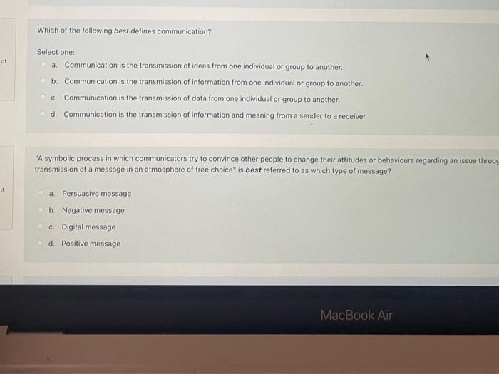 of Which of the following best defines communication? | Chegg.com