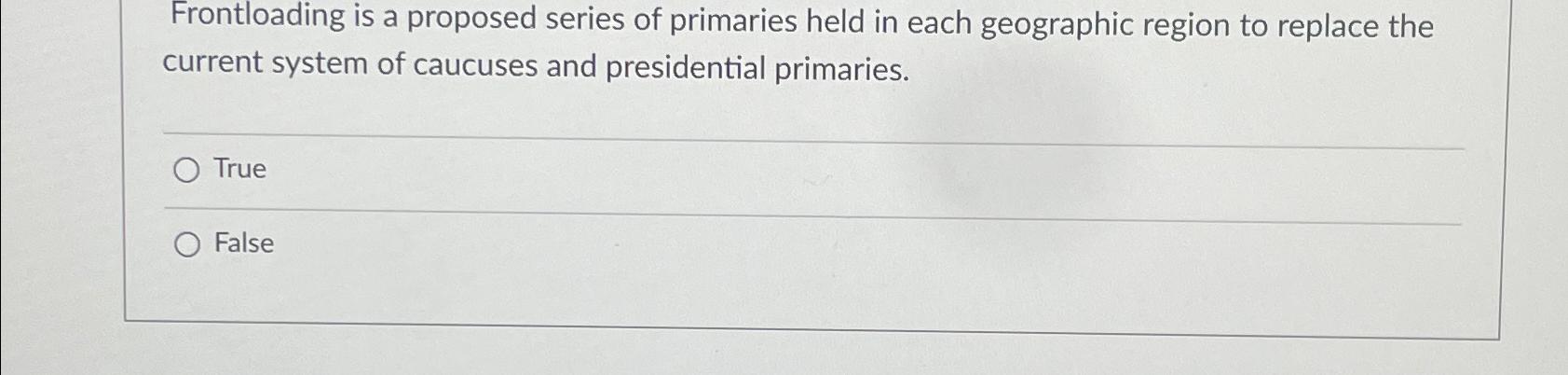 Solved Frontloading is a proposed series of primaries held | Chegg.com