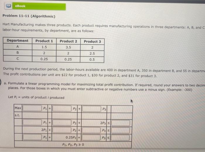 Solved eBook Problem 11-11 (Algorithmic) Hart Manufacturing | Chegg.com Solved eBook Problem 11-11 (Algorithmic) Hart Manufacturing | Chegg.com