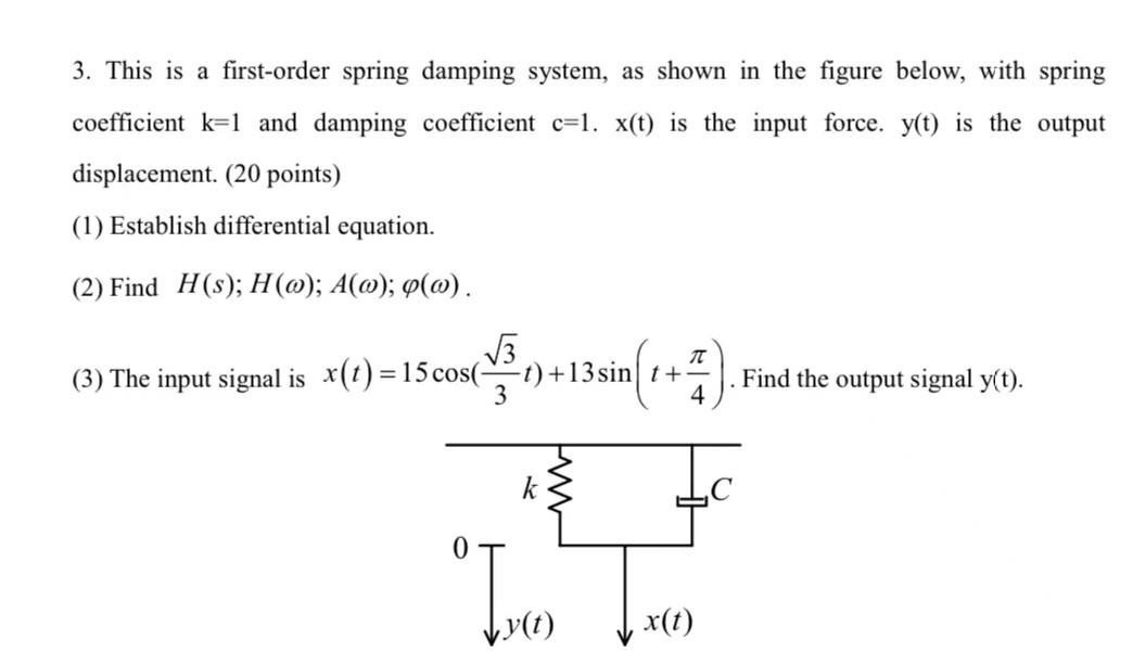 Solved 3. This is a first-order spring damping system, as | Chegg.com