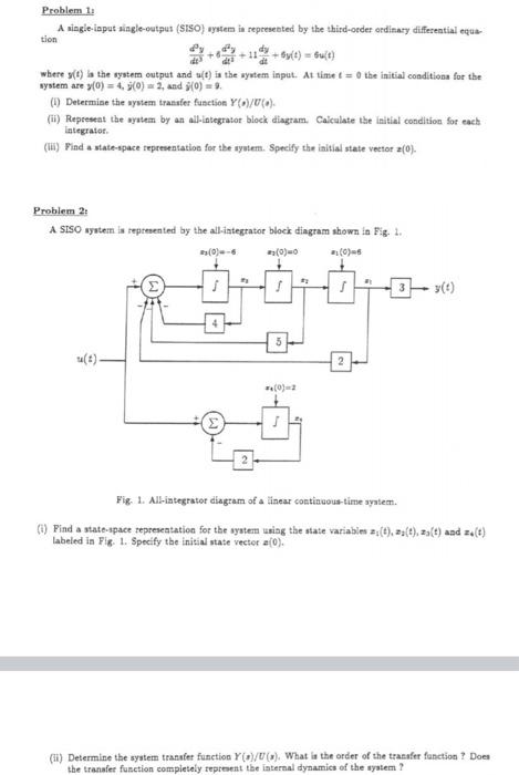 Solved Problem 1: A single-input single-output (SISO) ystem | Chegg.com