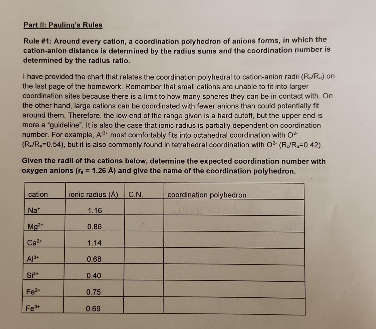 Solved Part II: Pauling's Rules Rule \#1: Around every | Chegg.com