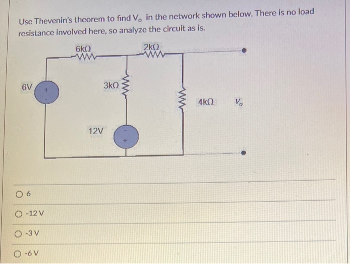 Solved Use Thevenin's theorem to find V, in the network | Chegg.com