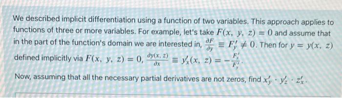 Solved We described implicit differentiation using a | Chegg.com