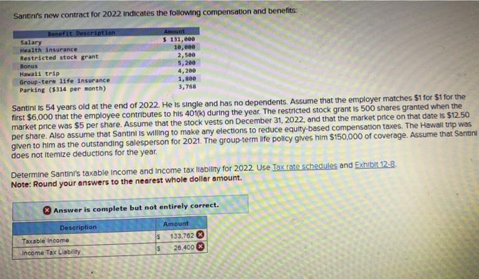 Solved Santinis new contract for 2022 indicates the | Chegg.com