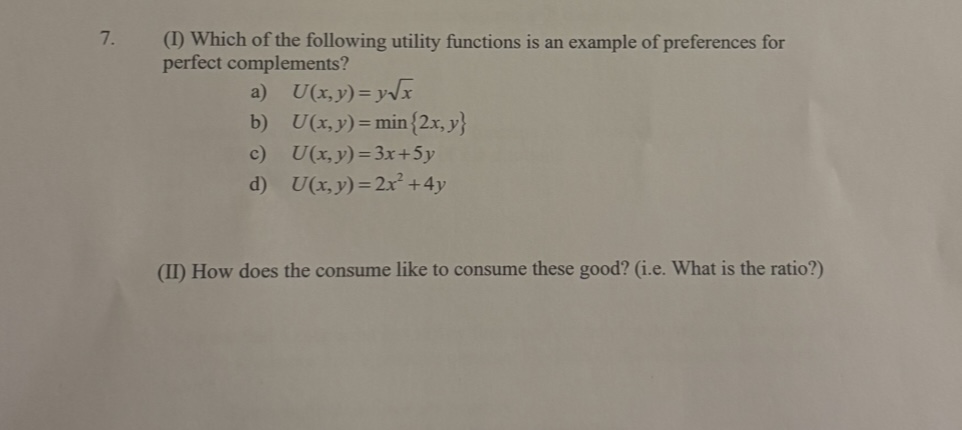 Solved (I) ﻿Which of the following utility functions is an | Chegg.com
