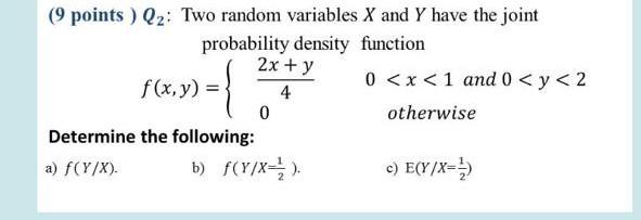 Solved (9 points ) Q2: Two random variables X and Y have the | Chegg.com