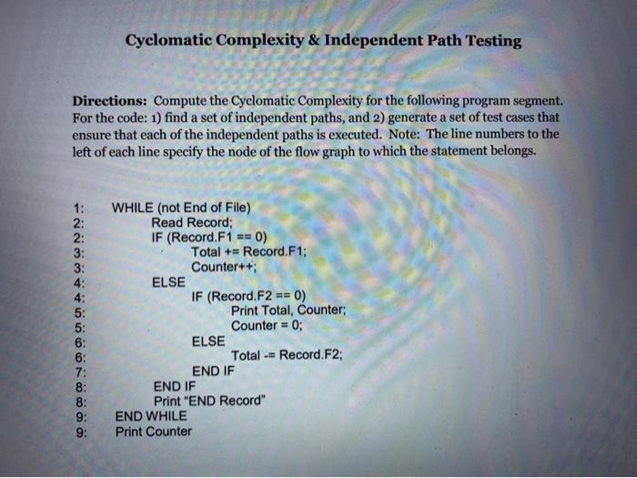 Solved Cyclomatic Complexity & Independent Path Testing | Chegg.com