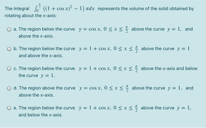 Solved The integral rotating about the x-axis: so ((1 + cos | Chegg.com
