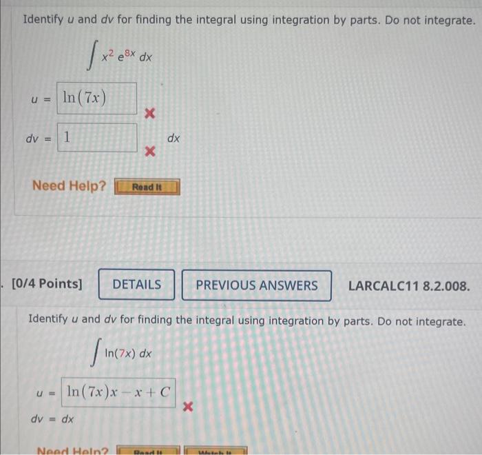 Solved Identify u and dv for finding the integral using | Chegg.com