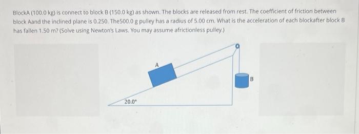 Solved BlockA (100.0 kg) is connect to block B (150.0 kg) as | Chegg.com