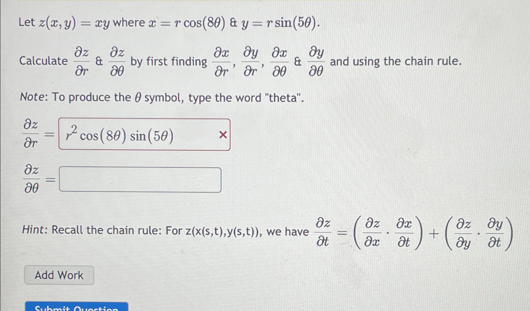 Let z(x,y)=xy where x=rcos(8\\\\theta | Chegg.com