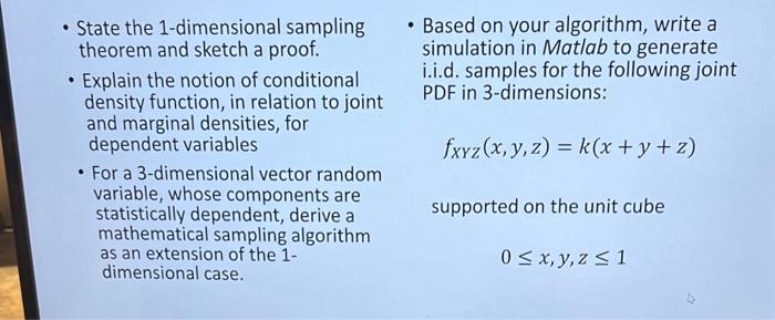 Solved State The 1 Dimensional Sampling Based On Your