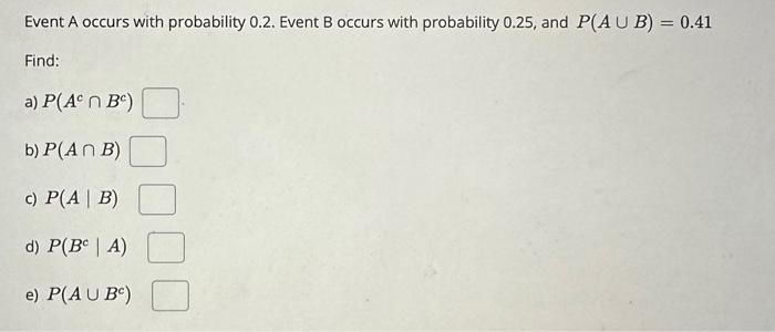 Solved Event A occurs with probability 0.2. Event B occurs | Chegg.com