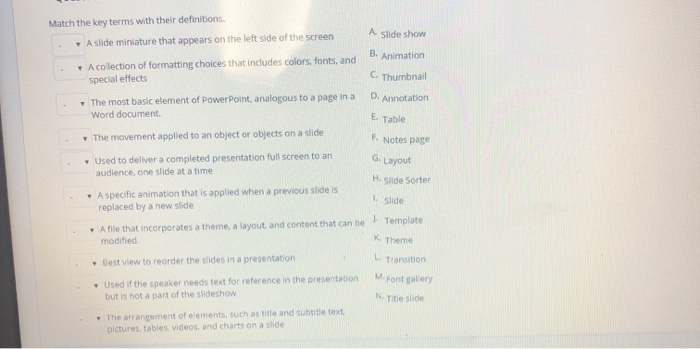 Solved Match the key terms with their definitions. A slide | Chegg.com