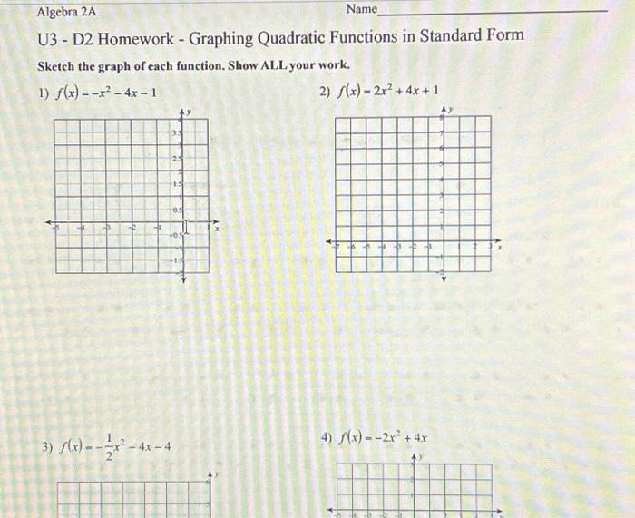 Solved U3 - D2 Homework - Graphing Quadratic Functions in | Chegg.com