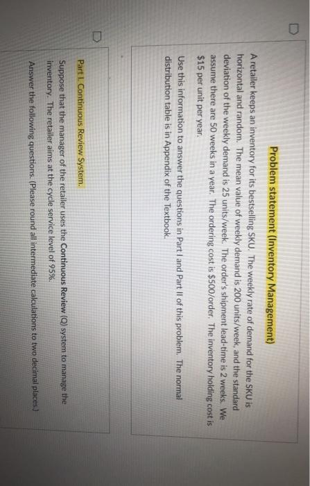 Solved Problem statement (Inventory Management) A retailer | Chegg.com