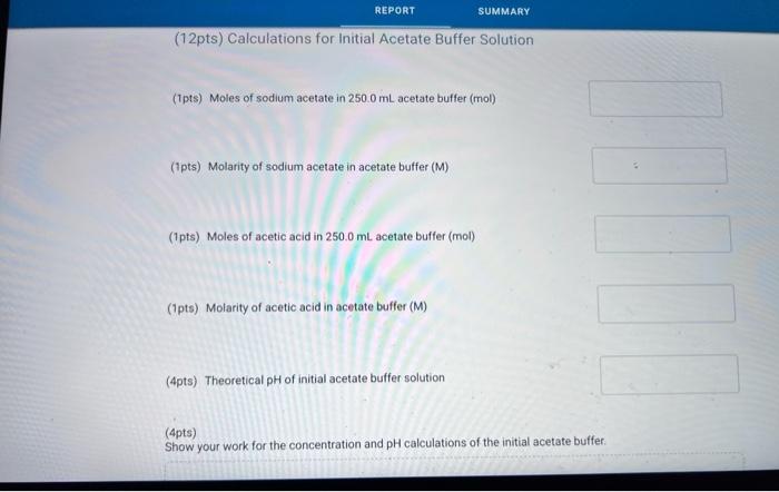 Solved REPORT SUMMARY (24pts) Buffers How will you collect | Chegg.com