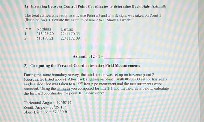 Solved 1) Inversing Between Control Point Coordinates to | Chegg.com