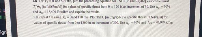 Solved I m0[ in 1 b/(bm/s)] for values of specific thrust | Chegg.com