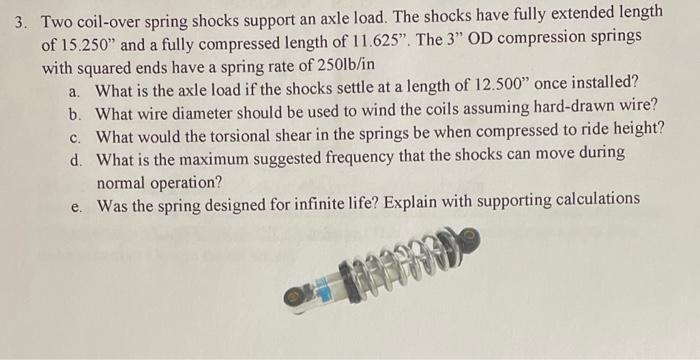 Solved 3. Two coil-over spring shocks support an axle load. | Chegg.com