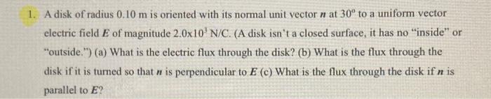 Solved 1. A disk of radius 0.10 m is oriented with its | Chegg.com