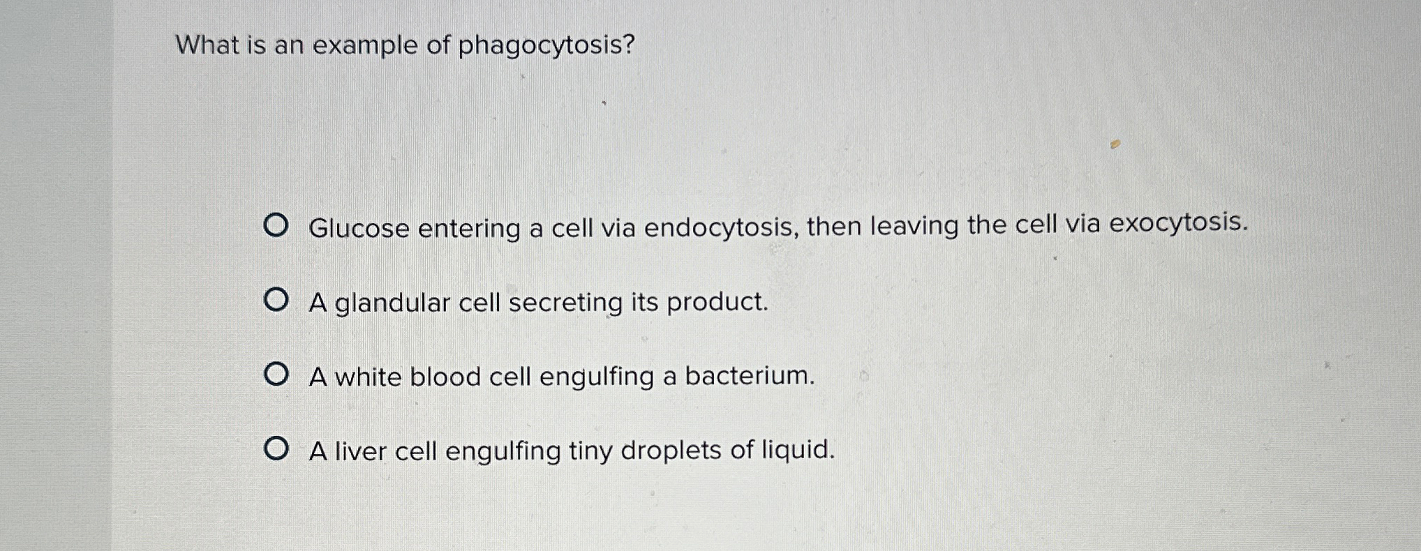 Solved What is an example of phagocytosis?Glucose entering a | Chegg.com