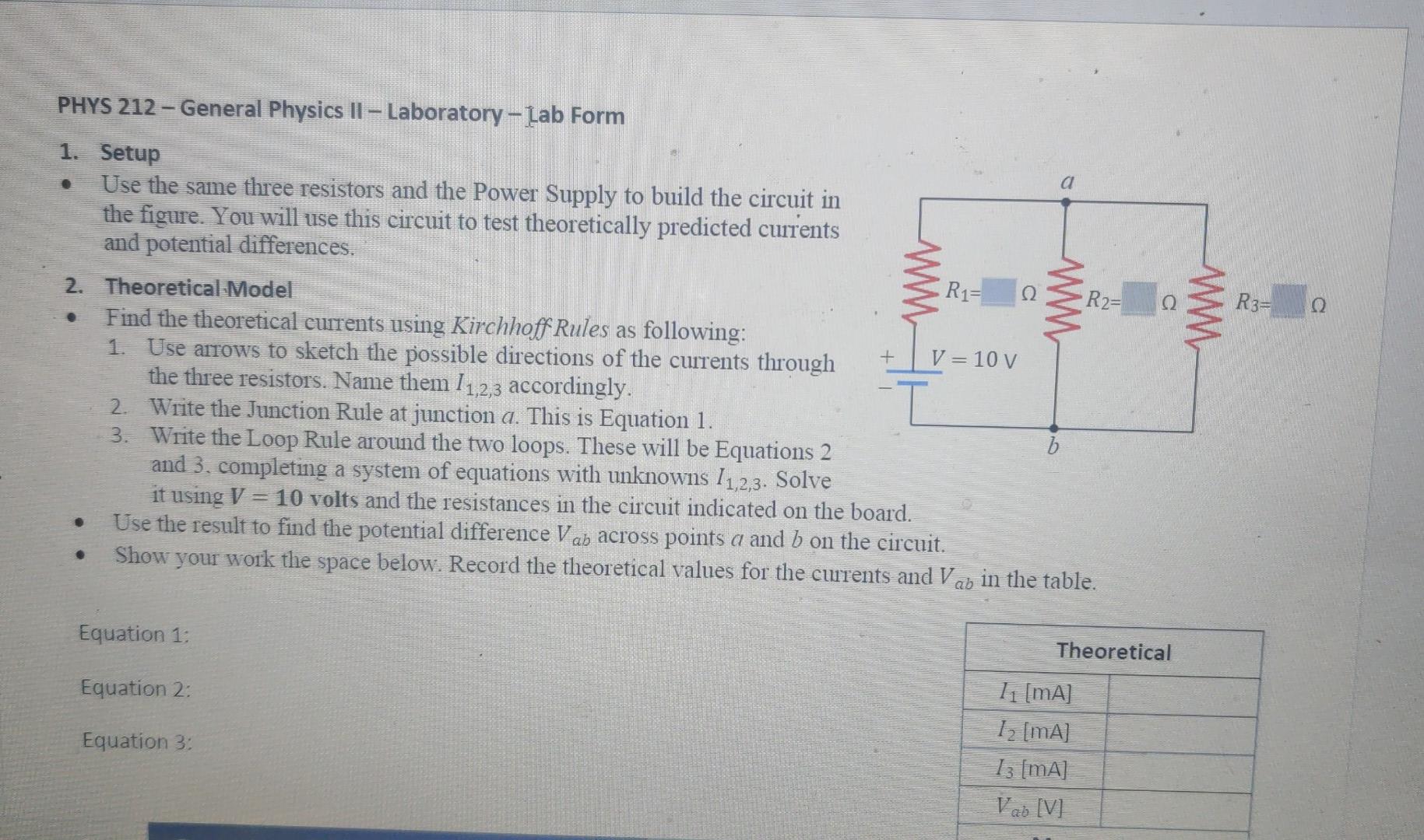 Solved 2. Theoretical Model - Find the theoretical currents | Chegg.com