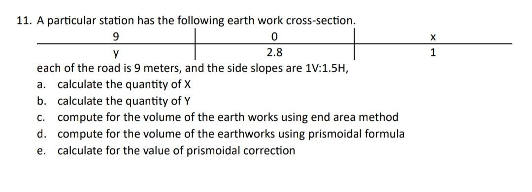 Solved 1. A particular station has the following earth work | Chegg.com