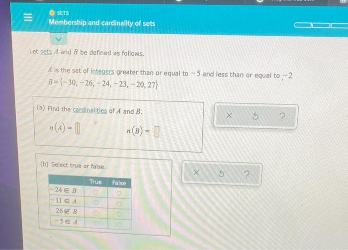 Solved SETS Membership and cardinality of sets Let sets A | Chegg.com