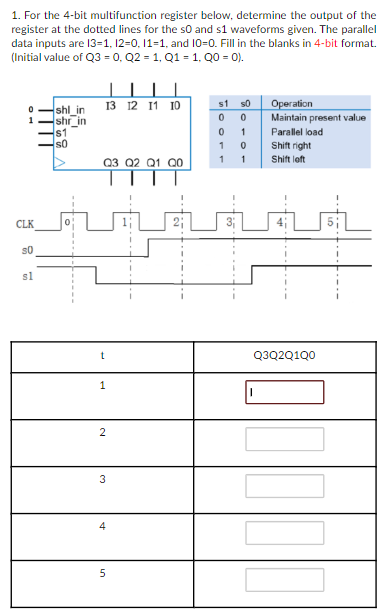 Solved For the 4-bit multifunction register below, determine | Chegg.com