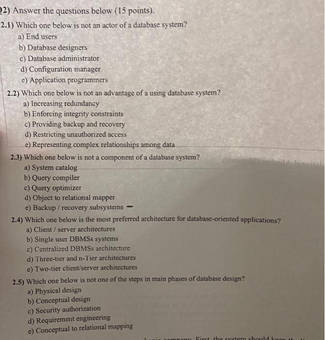 Solved 22) Answer the questions below ( 15 points). 2.1) | Chegg.com