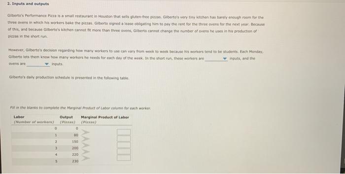 Solved 2. Inputs and outputs Gilberto's Performance Pizza is | Chegg.com