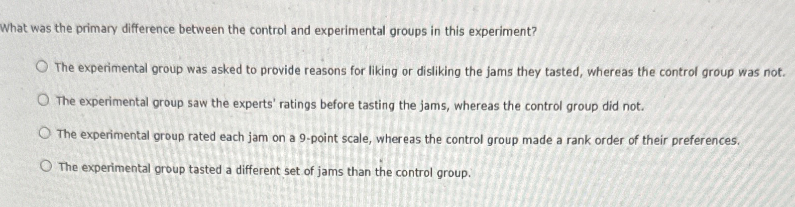 Solved What was the primary difference between the control | Chegg.com