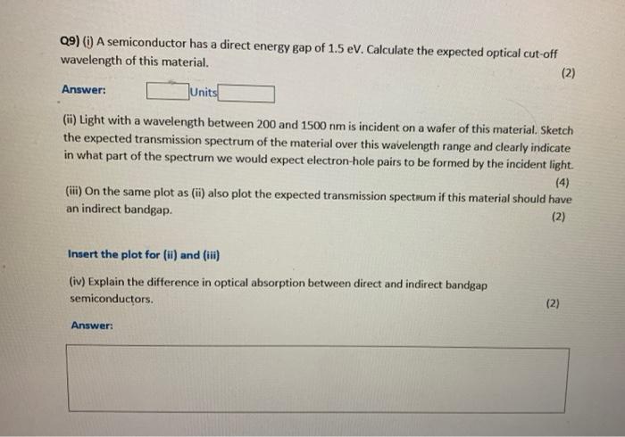 Solved Q9) (i) A semiconductor has a direct energy gap of | Chegg.com