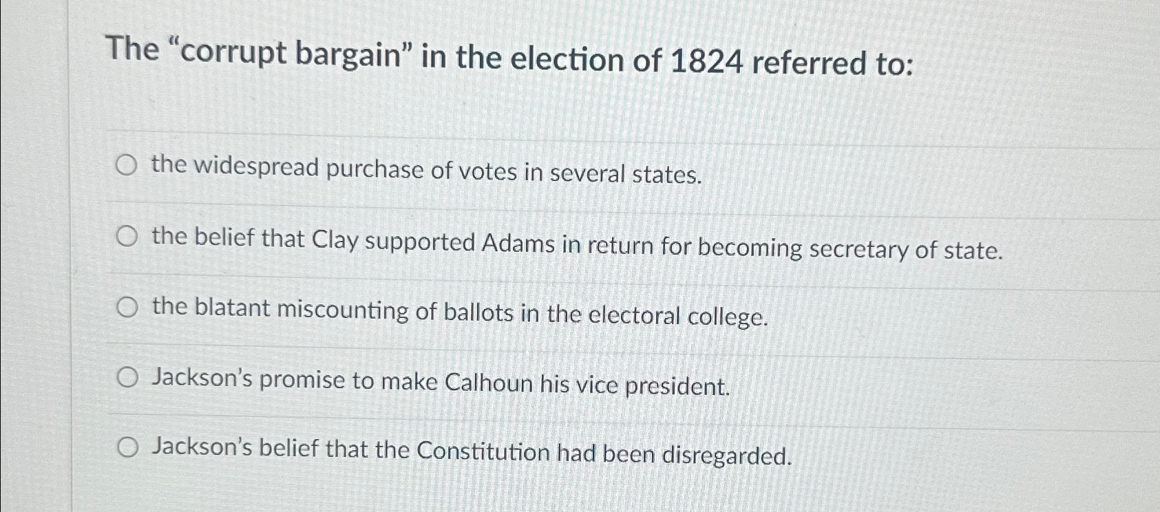 Solved The "corrupt bargain" in the election of 1824 | Chegg.com